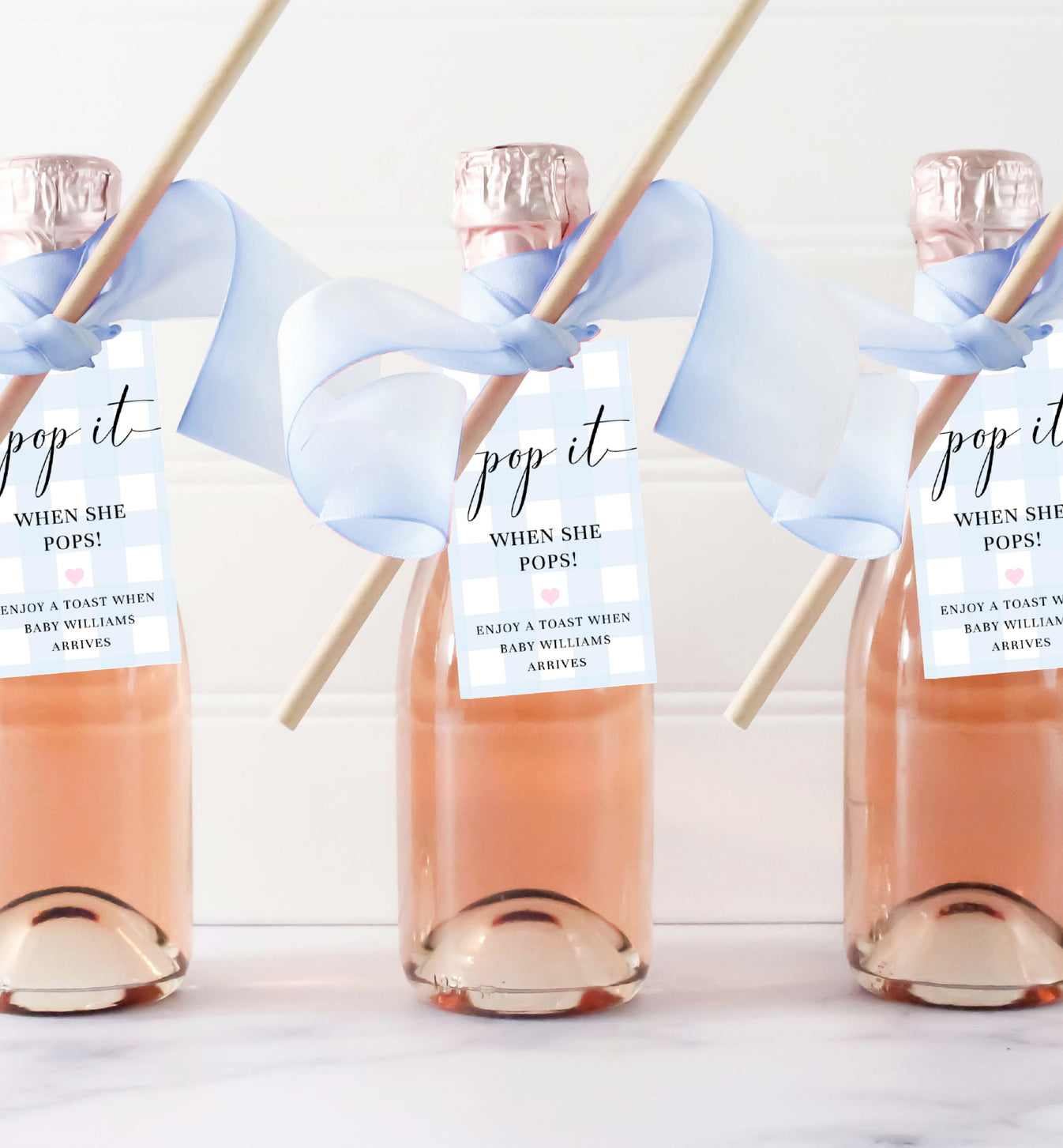 Gingham Blue | Printable Pop It Favour Tags Template – Black Bow Studio