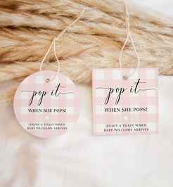 Gingham Pink | Printable Pop It Favour Tags Template – Black Bow Studio