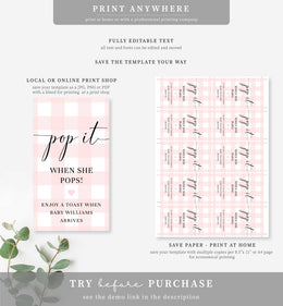 Gingham Pink | Printable Pop It Favour Tags Template – Black Bow Studio