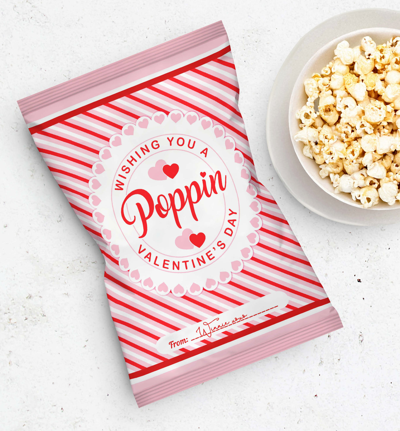 Stripe Red Pink | Printable Poppin Valentine's Day Popcorn Bag Templat ...