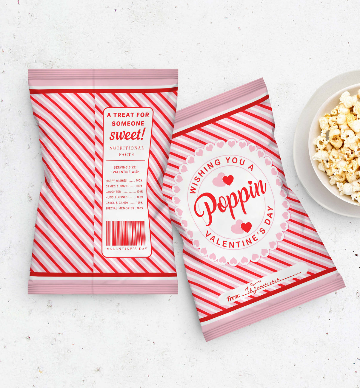 Stripe Red Pink | Printable Poppin Valentine's Day Popcorn Bag Templat ...