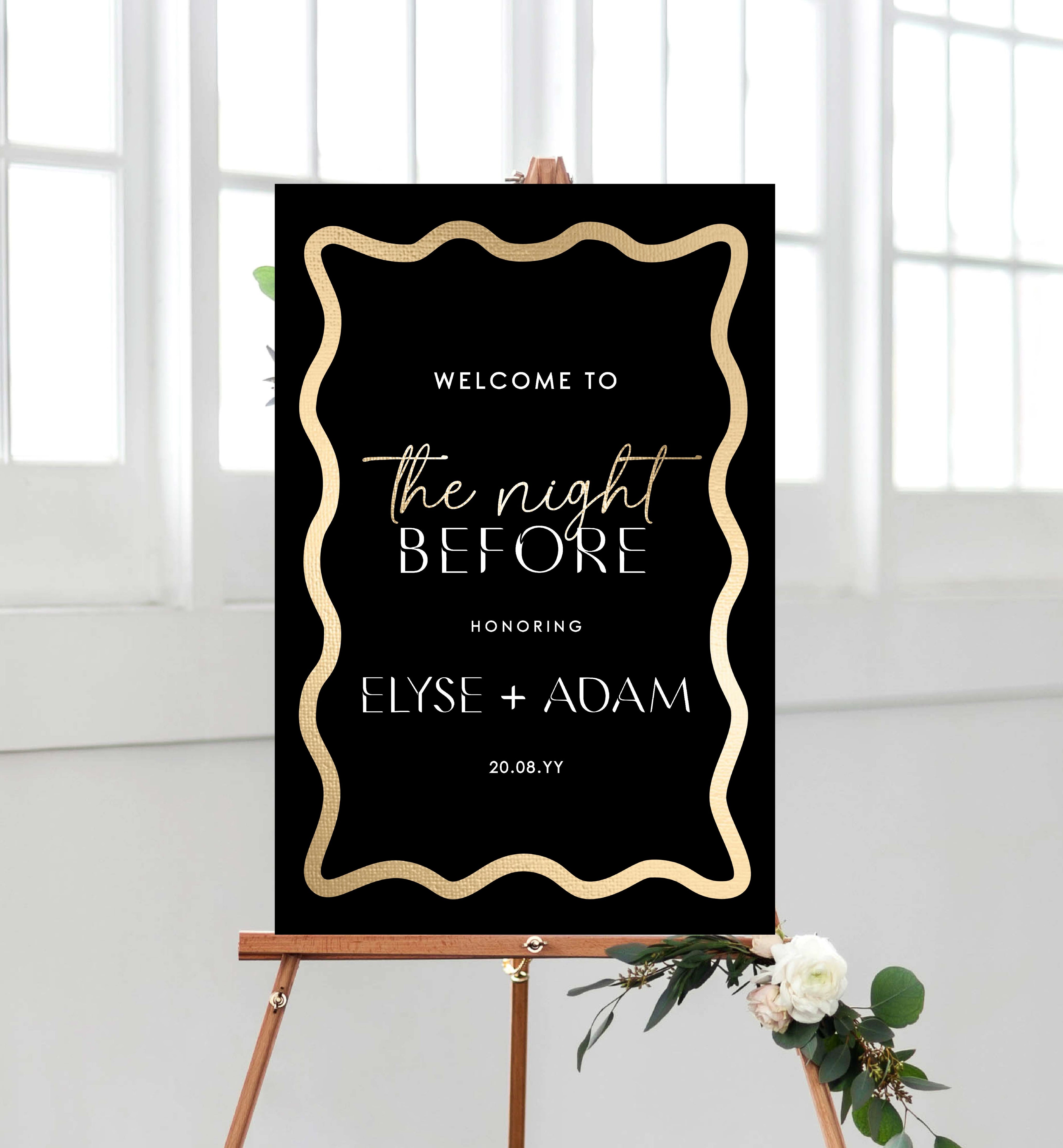 Wave Black Gold | Printable Rehearsal Dinner Welcome Sign Template ...
