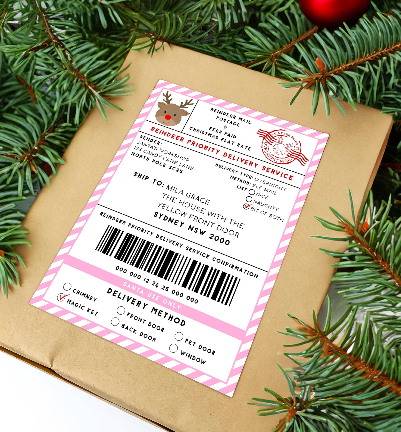 Santa's Workshop Pink | Printable Reindeer Christmas Shipping Label Te ...