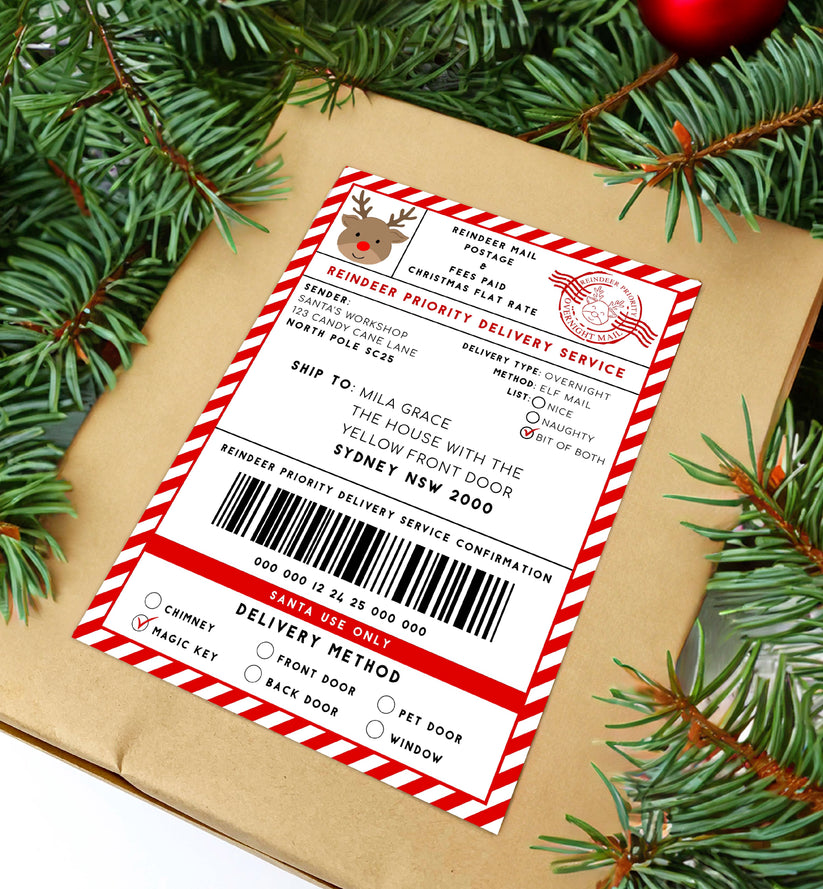 Santa's Workshop Red | Printable Reindeer Christmas Shipping Label Tem ...