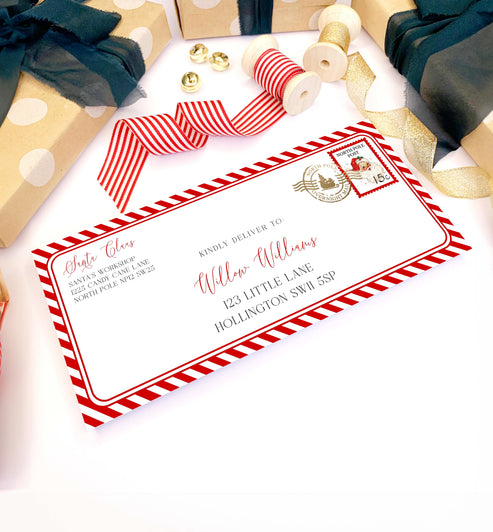 Santa's Workshop Red | Printable Christmas Envelope Template – Black ...