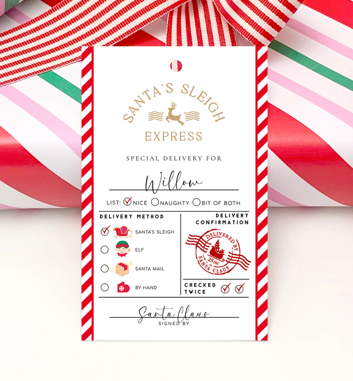 Santa's Sleigh Express Red | Printable Christmas Gift Tag Template ...