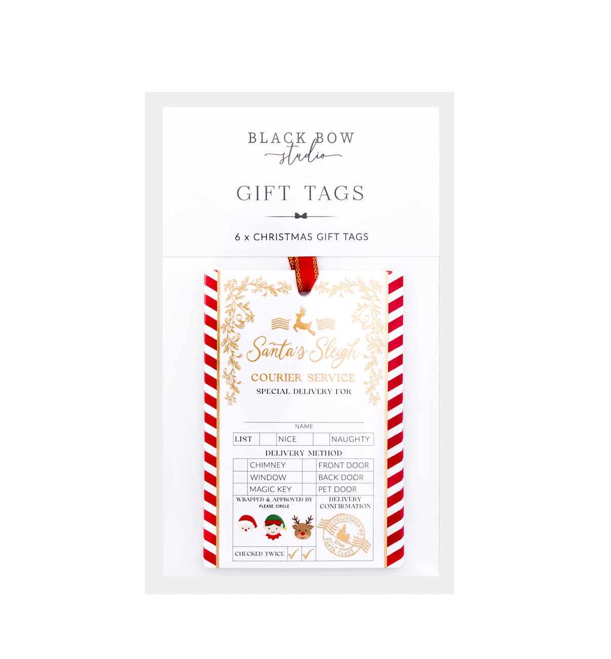 Santa's Sleigh Courier Service Set of 6 Christmas Gift Tags – Black Bow ...