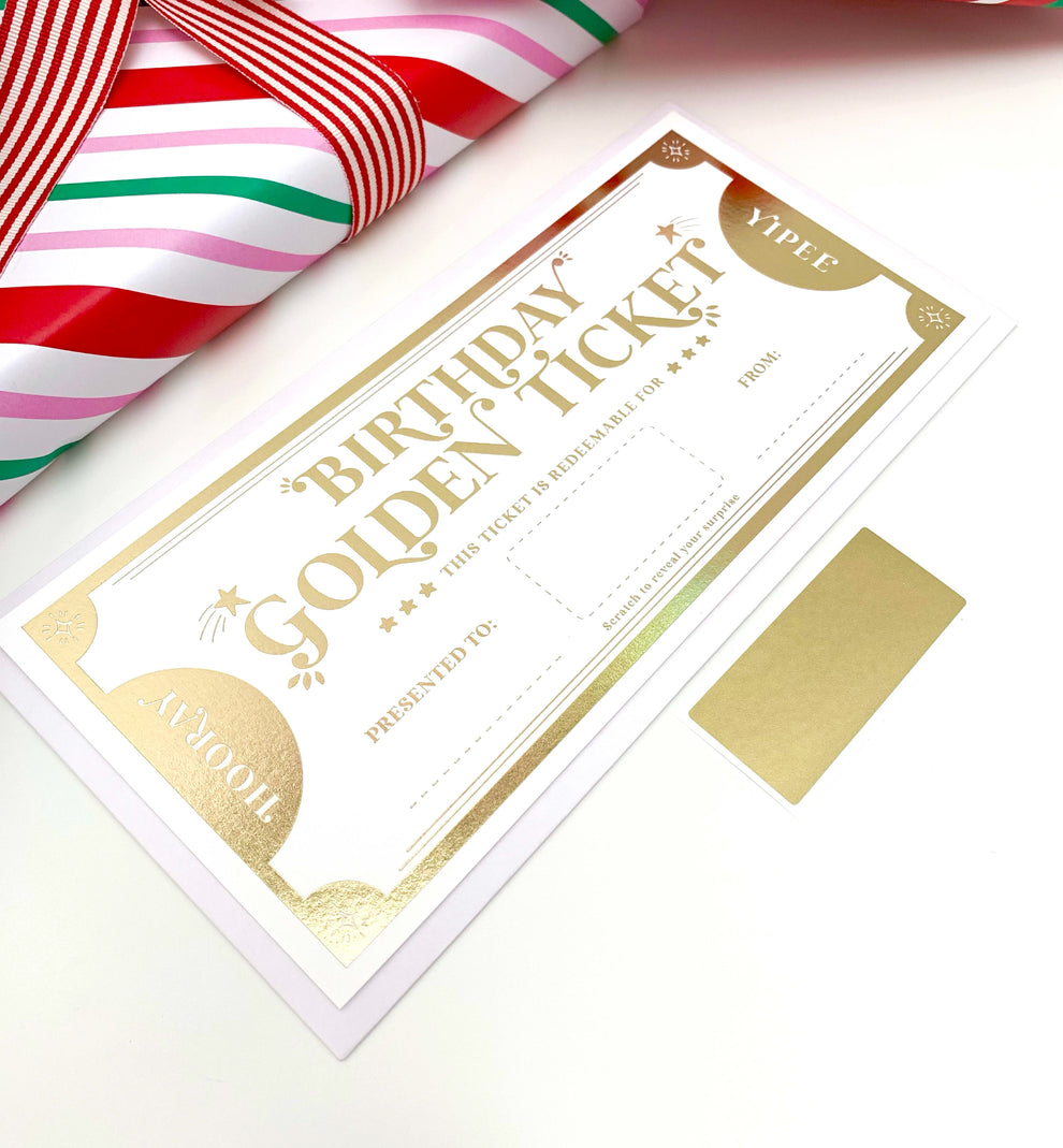 Golden Ticket Gold | Scratch-off Birthday Gift Voucher – Black Bow Studio