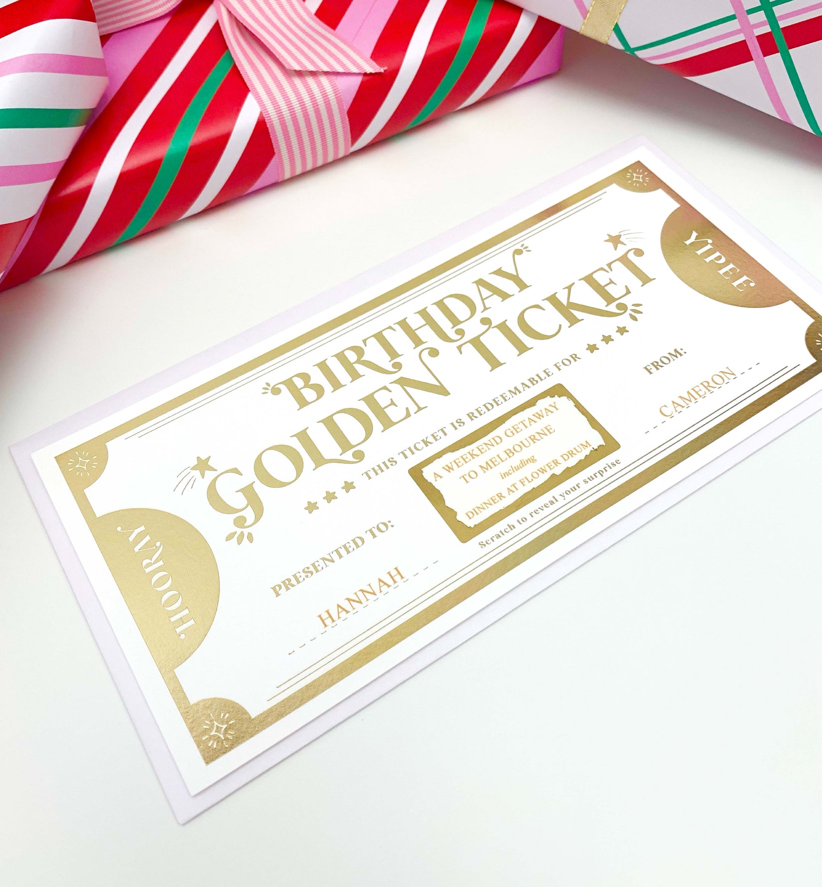 Scratch-off Birthday Golden Ticket Gift Voucher – Black Bow Studio