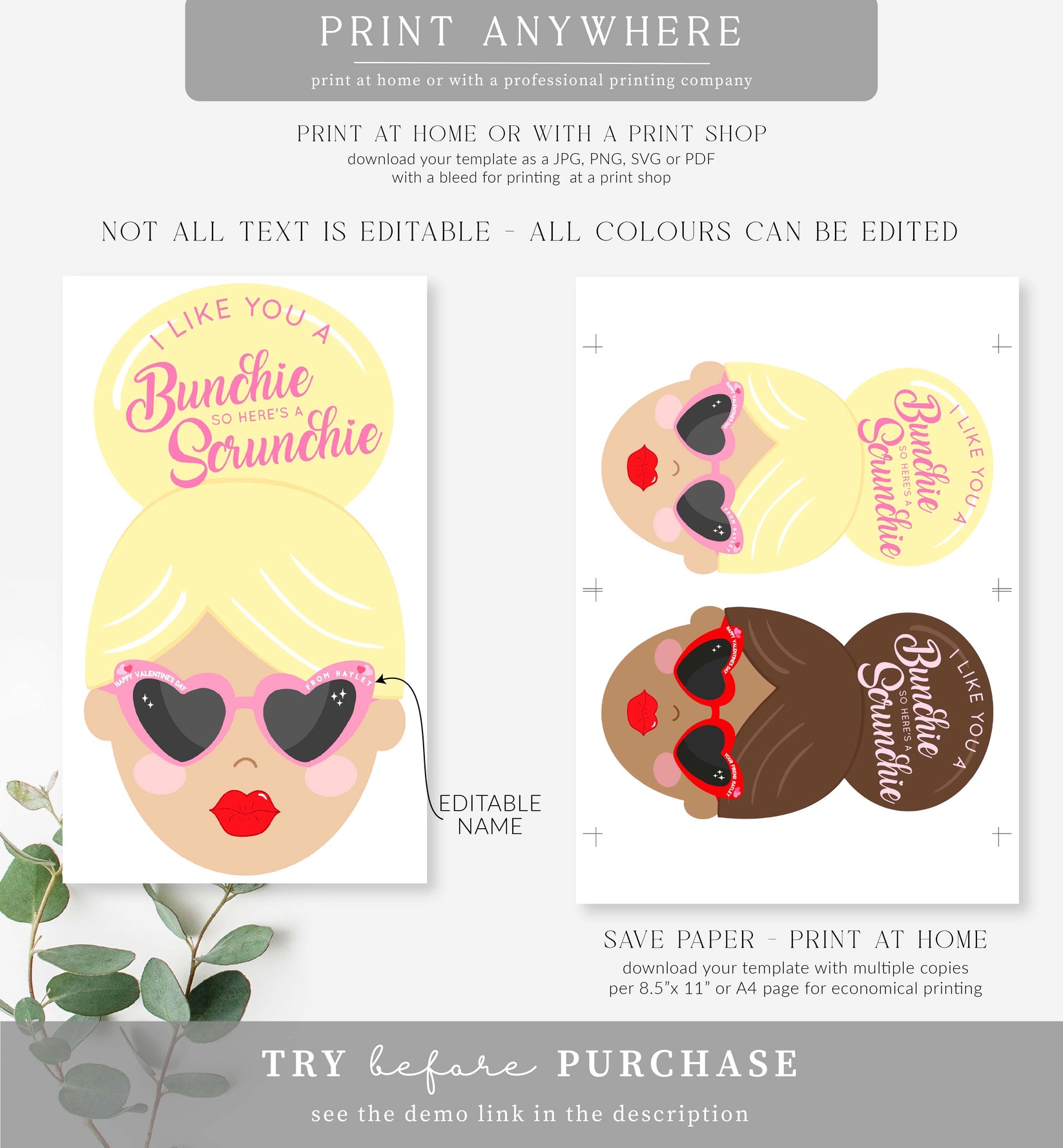 Scrunchie | Printable Valentine's Day Tag Template – Black Bow Studio