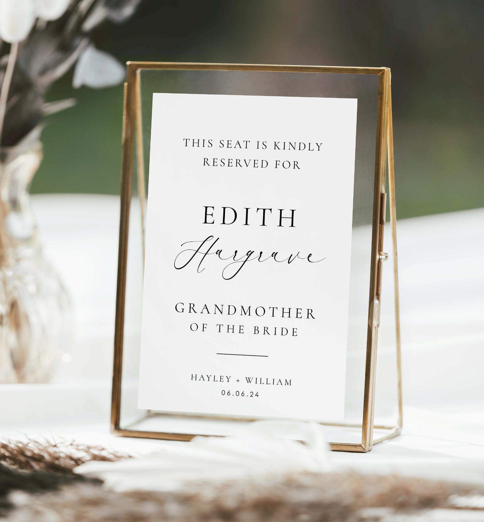 Ellesmere White | Printable Reserved Seat Sign Template – Black Bow Studio