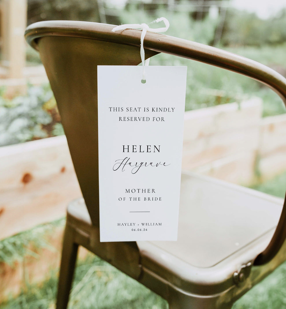 Ellesmere White | Printable Reserved Seat Sign Template – Black Bow Studio