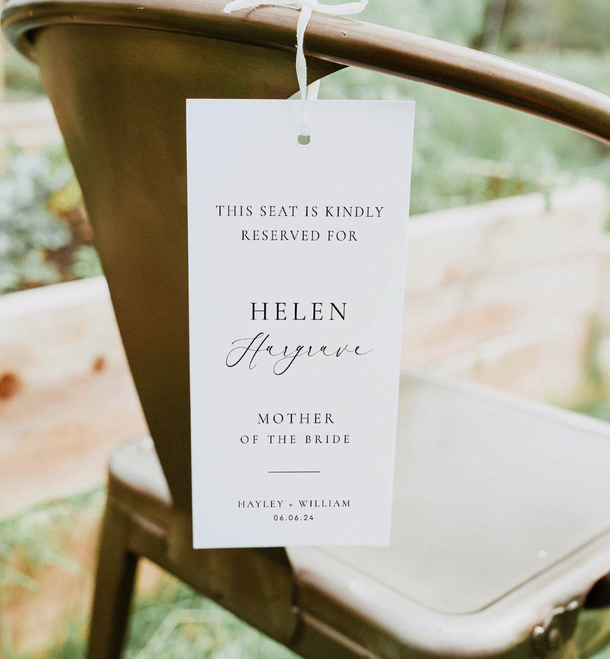 Ellesmere White | Printable Reserved Seat Sign Template – Black Bow Studio