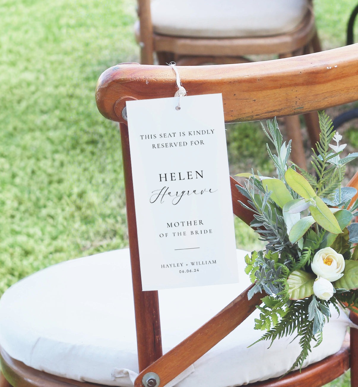 Ellesmere White | Printable Reserved Seat Sign Template – Black Bow Studio