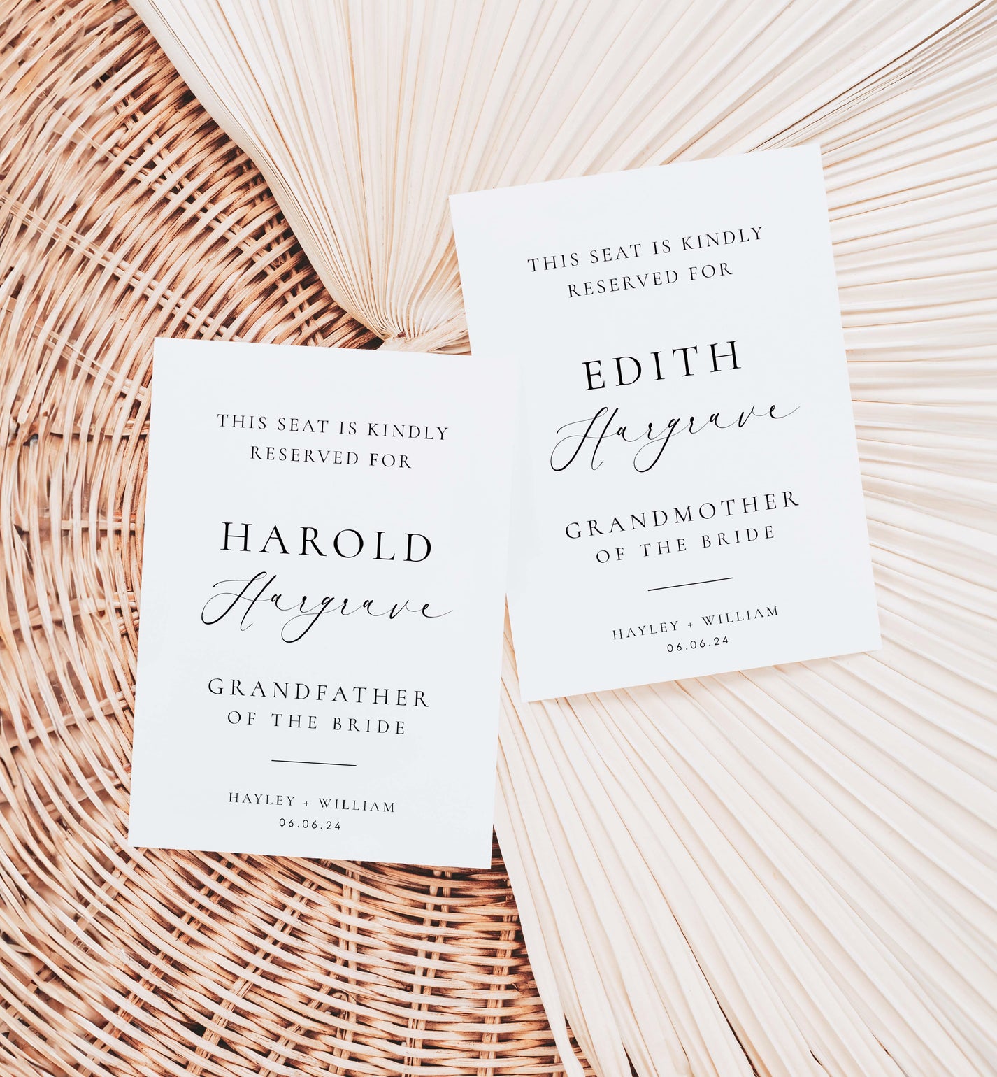 Ellesmere White | Printable Reserved Seat Sign Template – Black Bow Studio