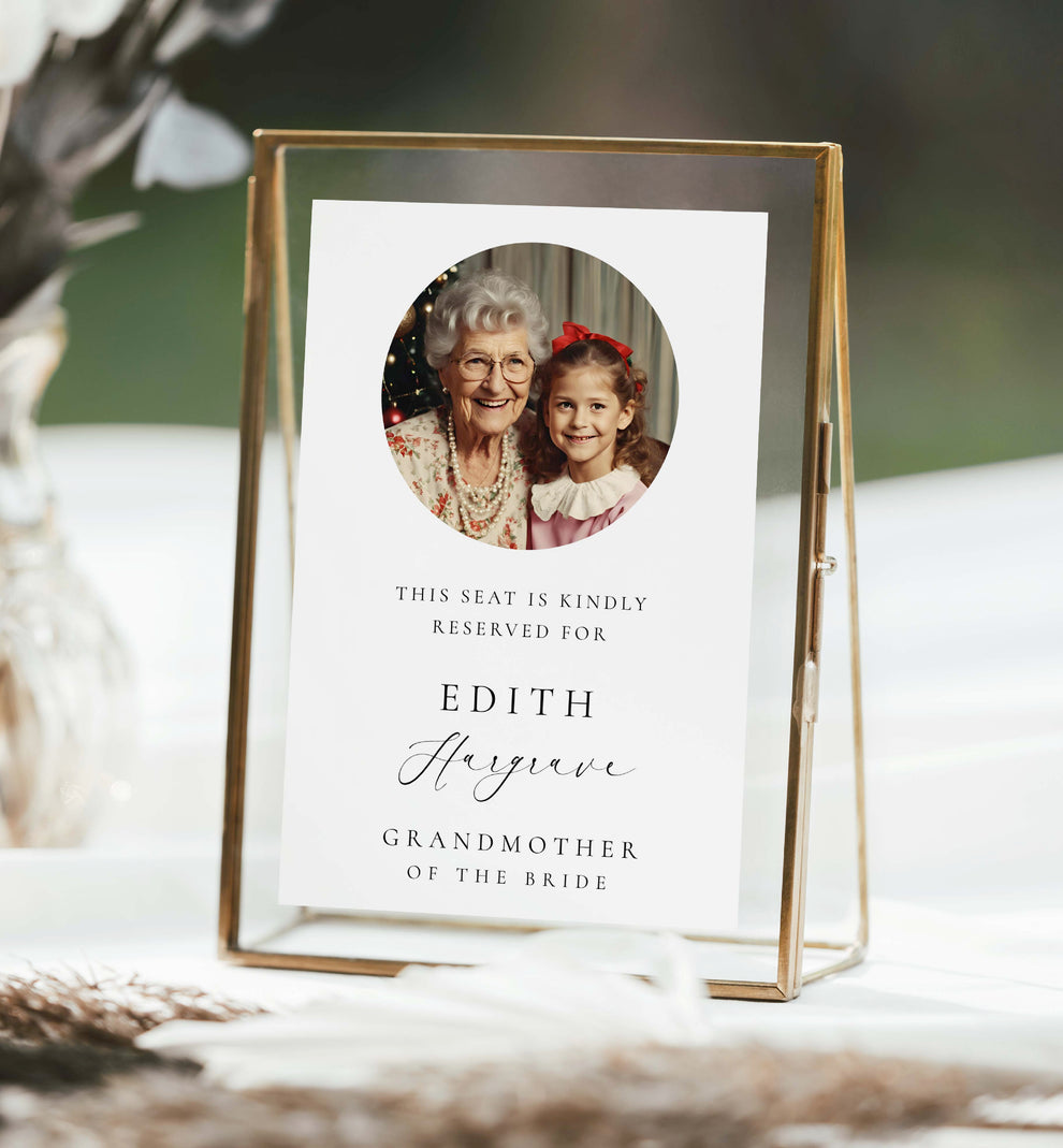 Ellesmere White | Printable Photo Reserved Seat Sign Template – Black ...