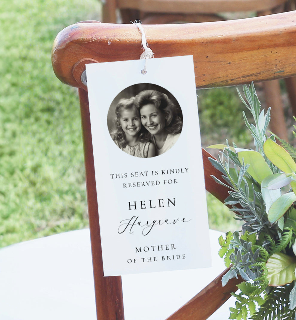 Ellesmere White | Printable Photo Reserved Seat Sign Template – Black ...