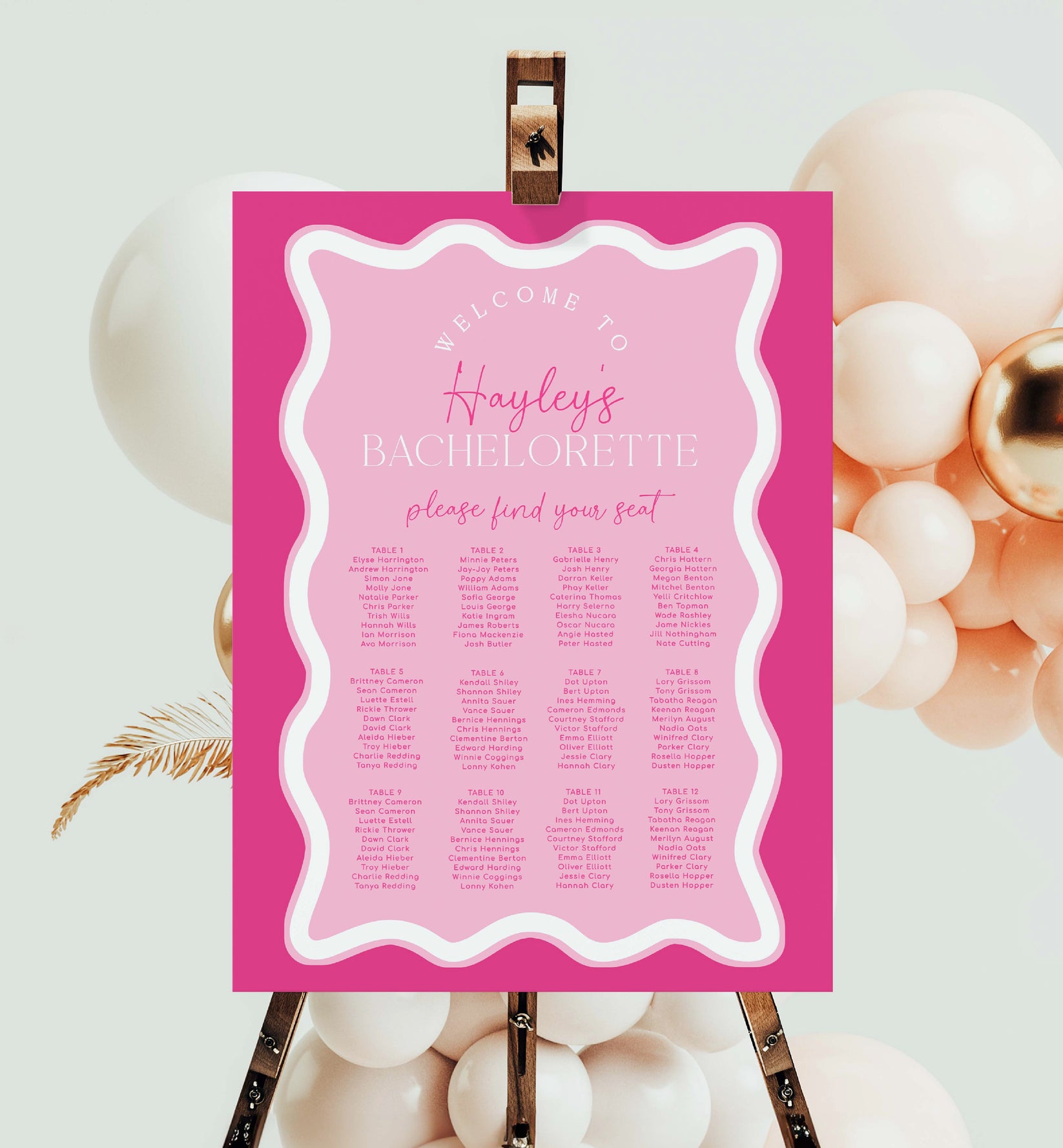Wave Hot Pink | Printable Seating Chart Template – Black Bow Studio