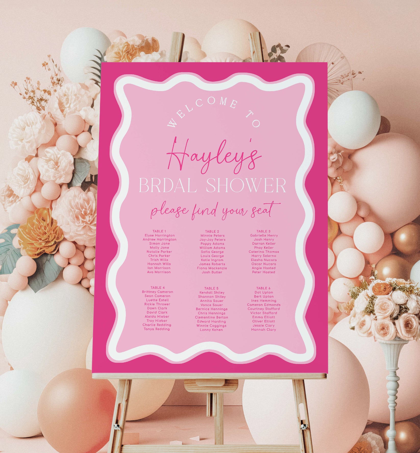Wave Hot Pink | Printable Seating Chart Template – Black Bow Studio