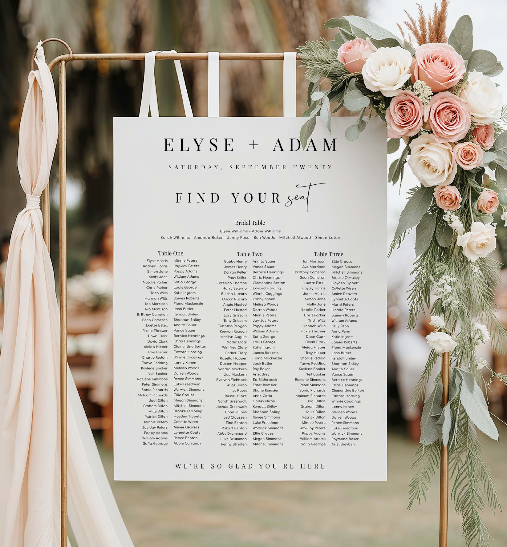 Estelle White | Printable Seating Chart - 3 Banquet Tables Template ...
