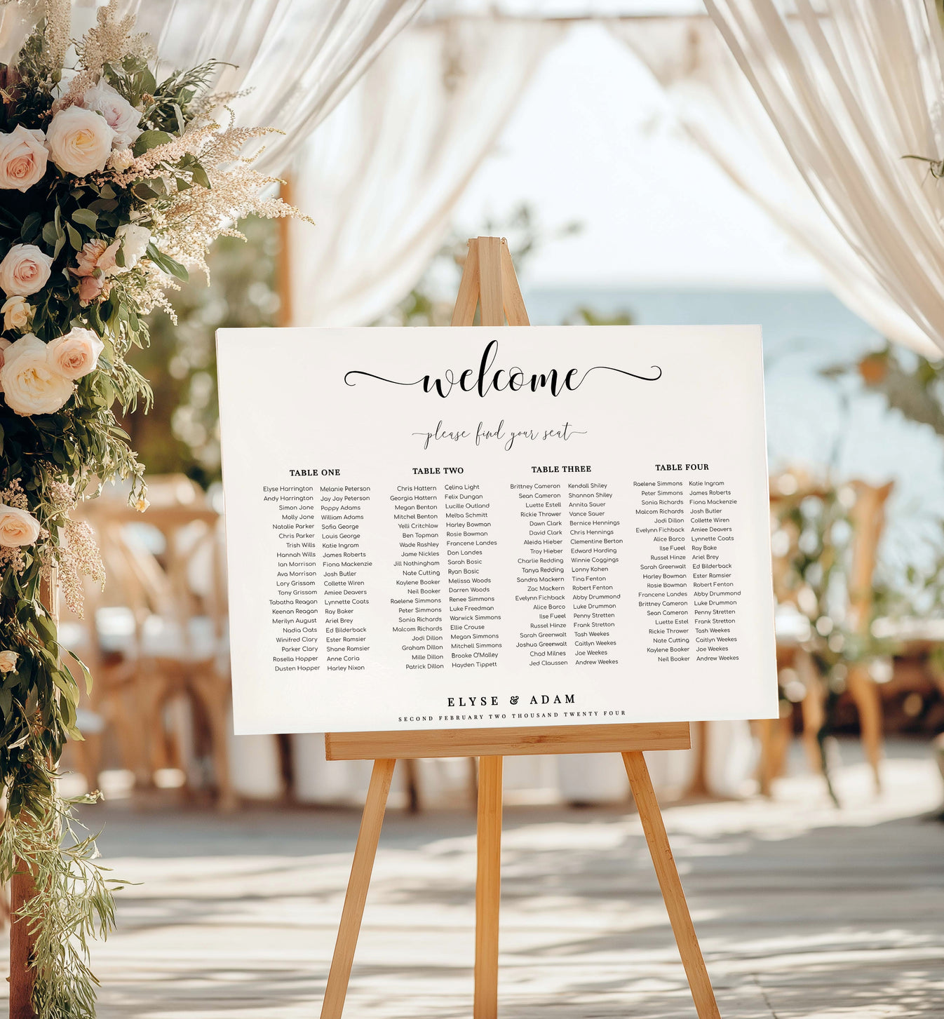 Leyton Script | Printable Seating Chart 4 Long Tables Template – Black ...