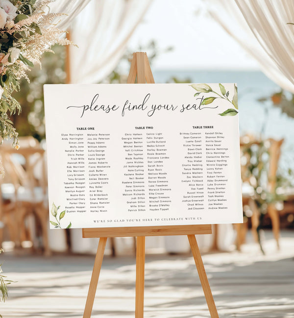 Darcy Greenery | Printable Seating Chart Template – Black Bow Studio