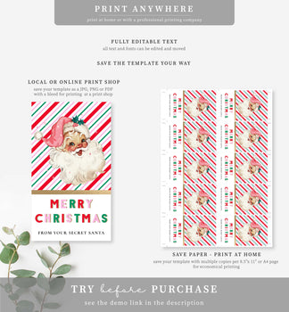 Stripe Pink Multi | Printable Secret Santa Gift Tag Template – Black ...