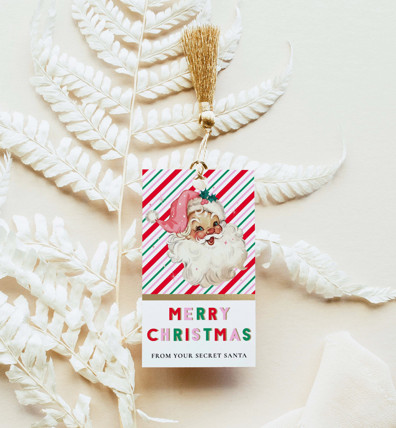 Stripe Pink Multi | Printable Secret Santa Gift Tag Template – Black ...