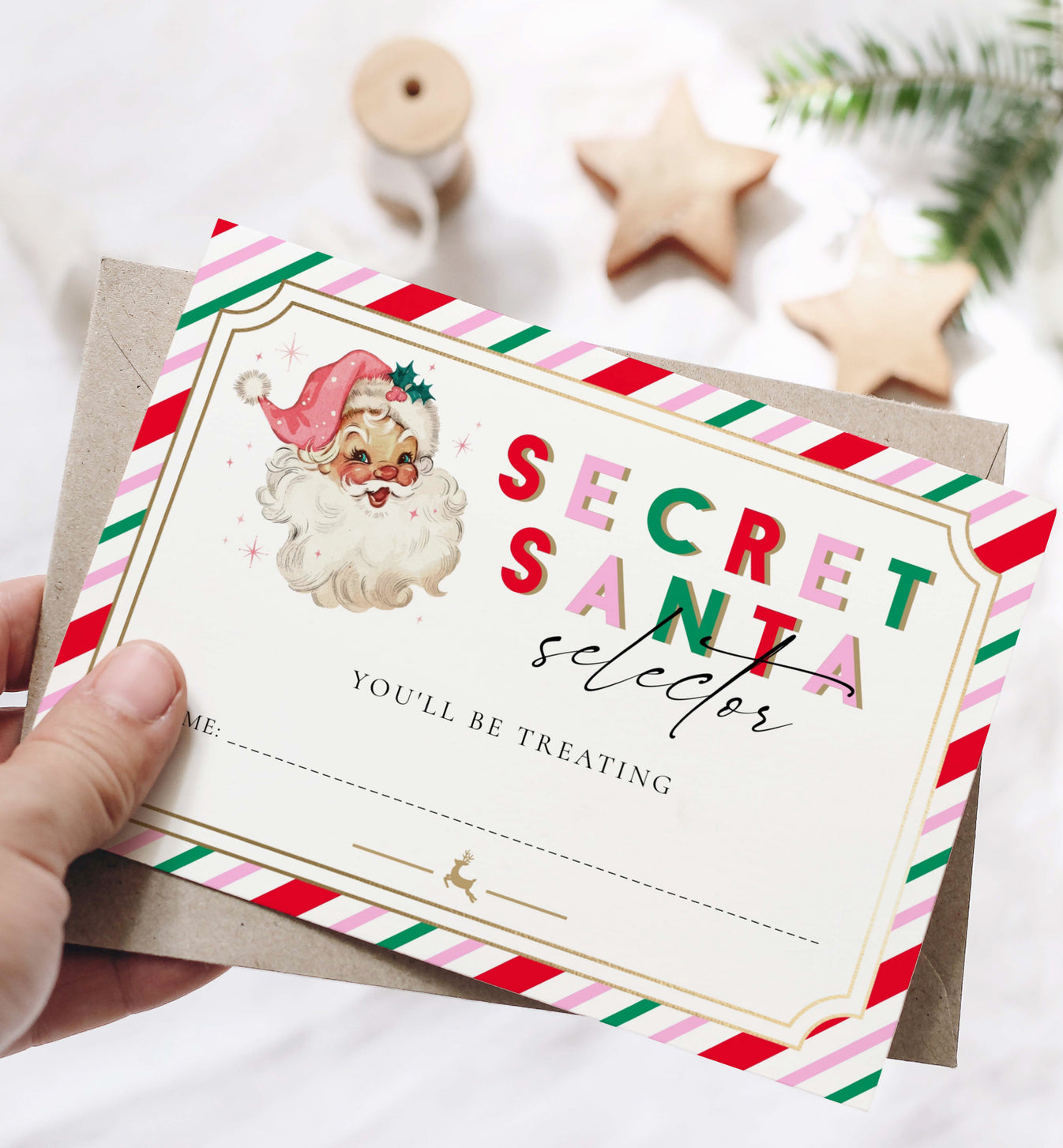 Stripe Pink Multi | Printable Secret Santa Questionnaire Bundle Templa ...