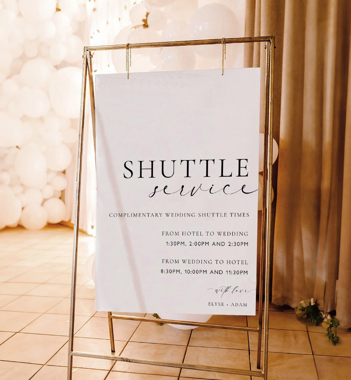 Ellesmere White | Printable Shuttle Service Sign Template – Black Bow ...
