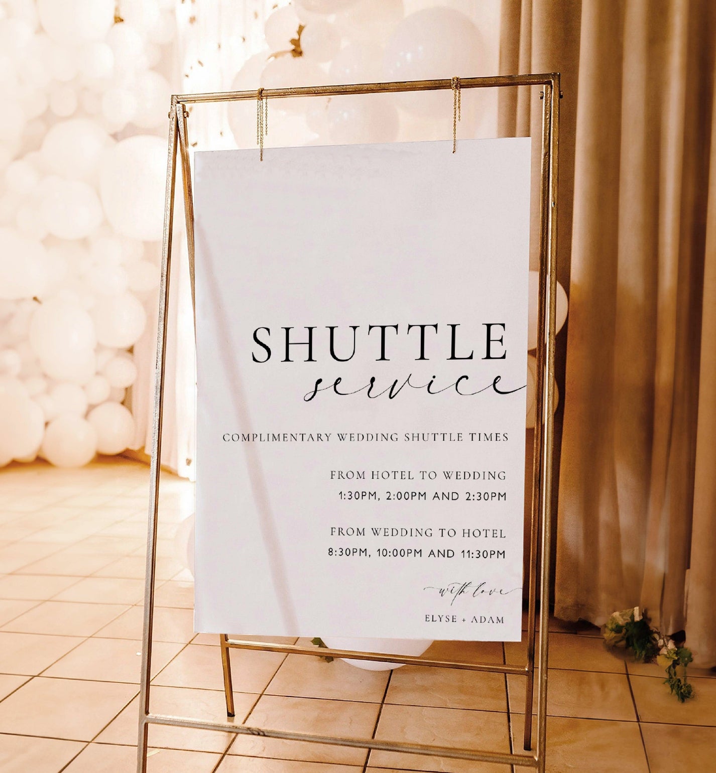 Ellesmere White | Printable Shuttle Service Sign Template – Black Bow ...