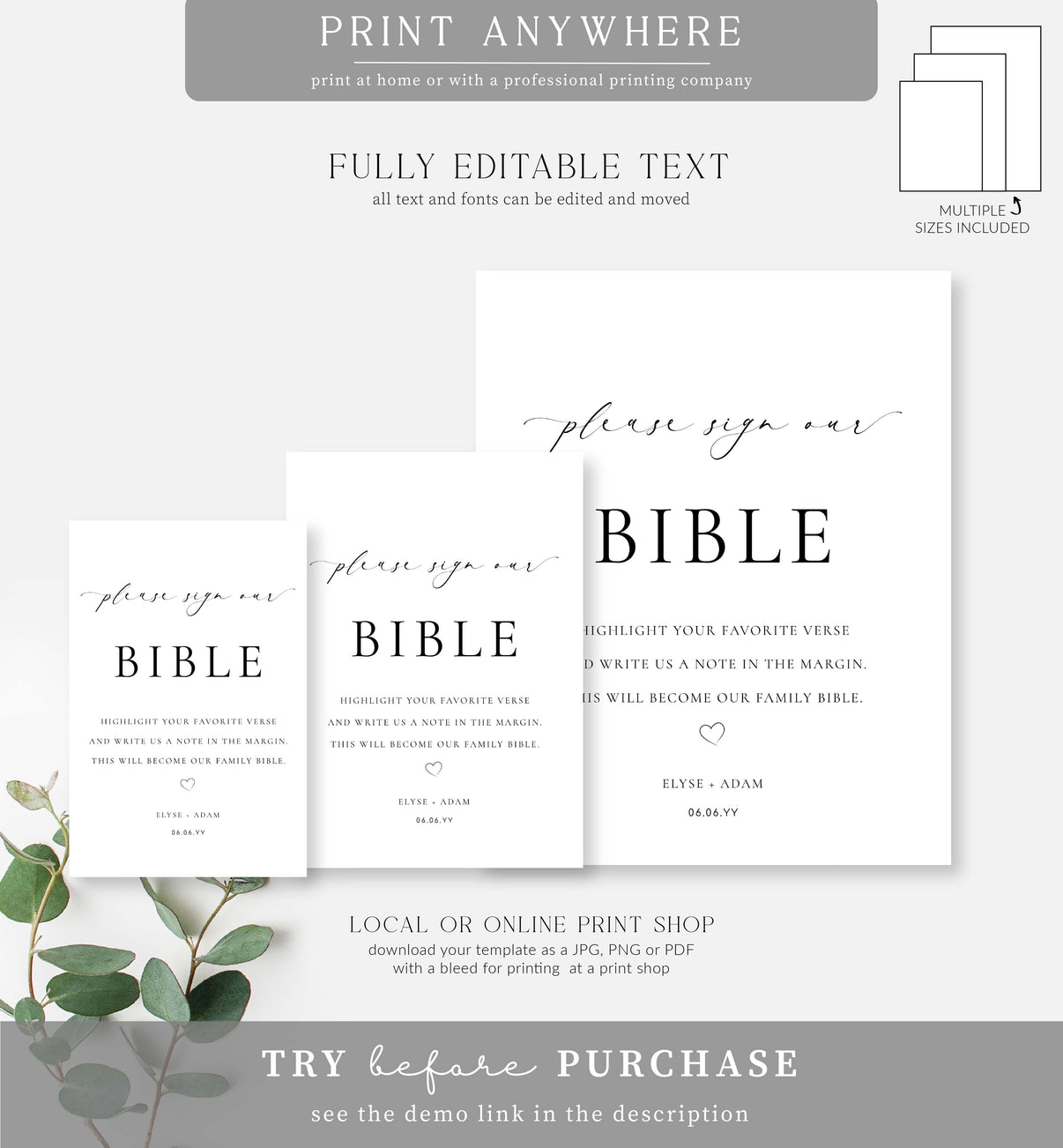 Ellesmere White | Printable Bible Guestbook Sign Template – Black Bow ...