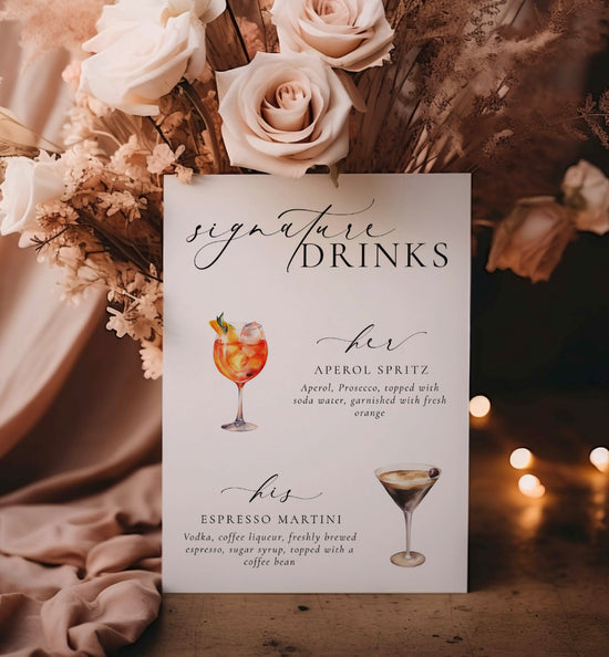 Ellesmere White | Printable Signature Drinks Menu Sign Template – Black ...