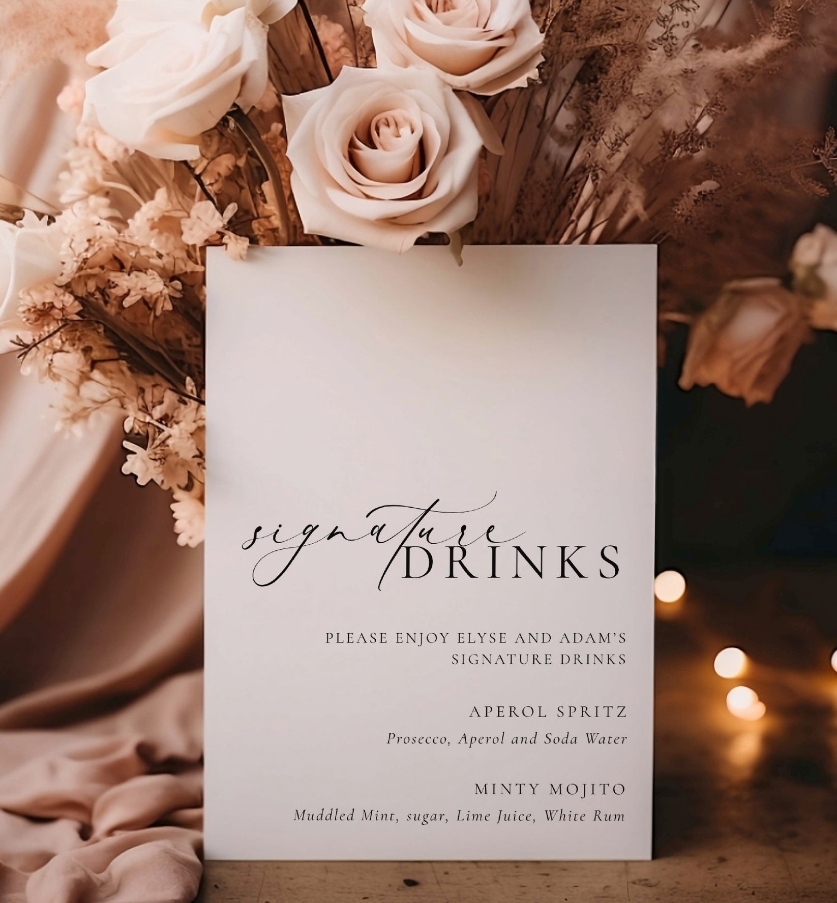 Ellesmere White | Printable Signature Drinks Menu Sign Template – Black ...