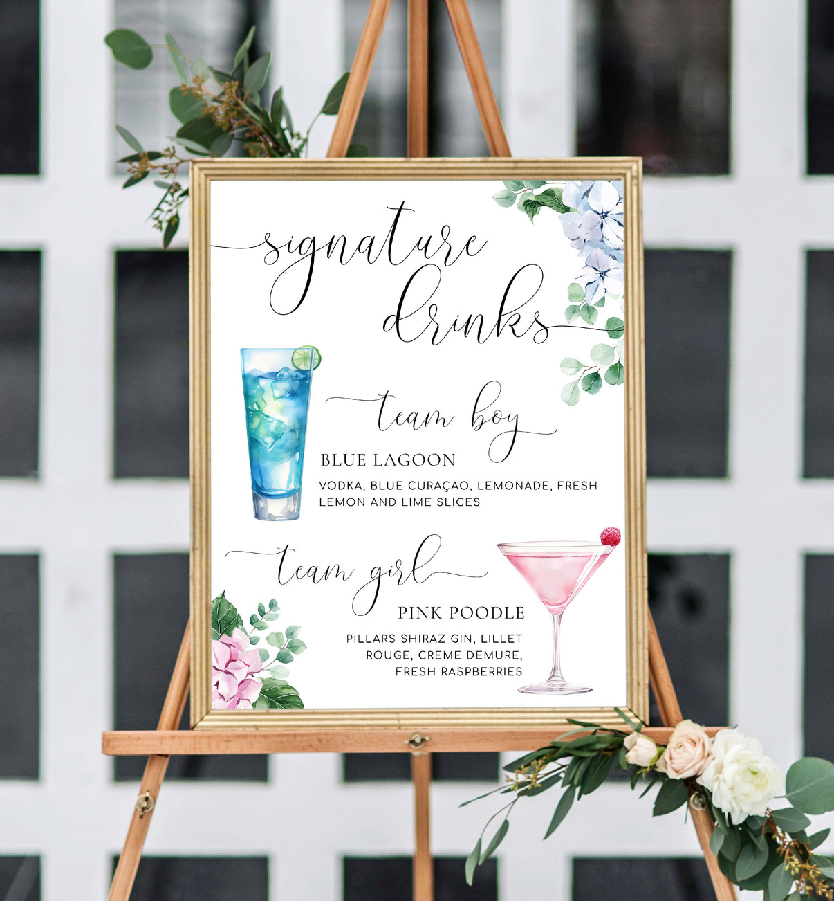 Ferras Pink Blue | Printable Team Girl Boy Drinks Sign Template – Black ...