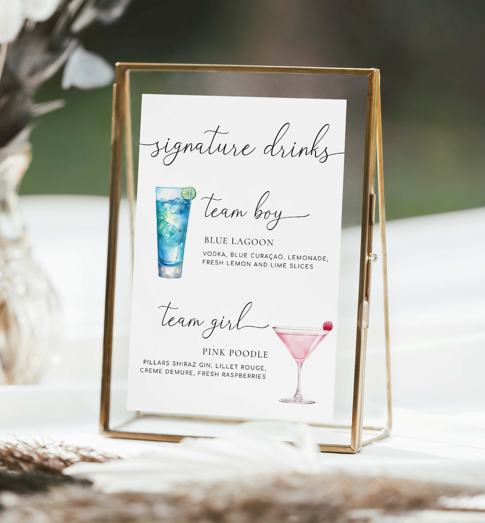 Quinn White | Printable Team Girl Boy Drinks Sign Template – Black Bow ...