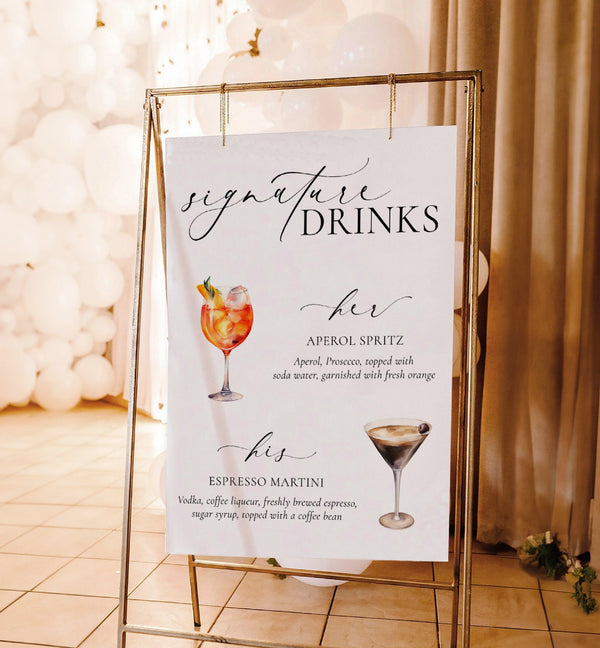 Ellesmere White | Printable Signature Drinks Menu Sign Template – Black ...