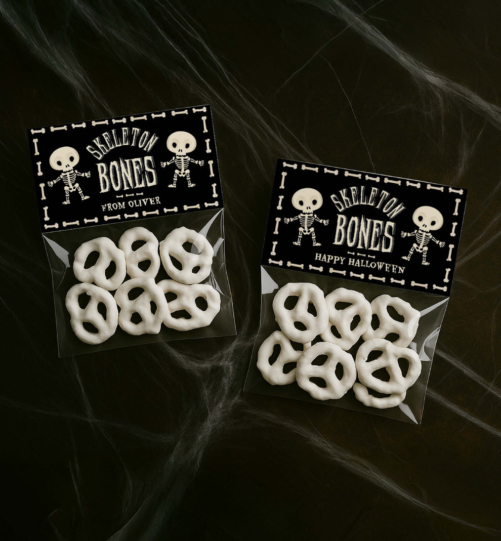 Halloween | Printable Skeleton Bones Treat Bag Topper Template – Black ...