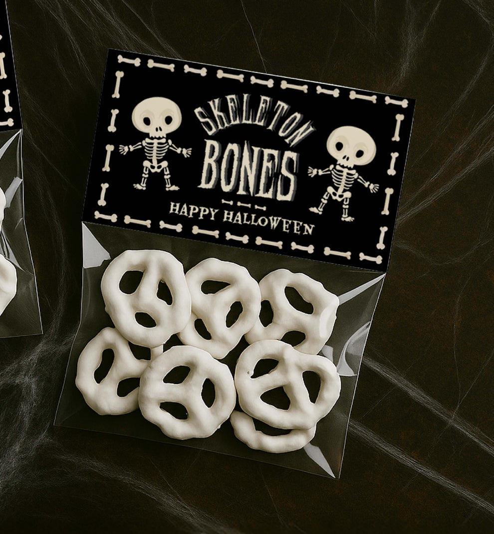 Halloween | Printable Skeleton Bones Treat Bag Topper Template – Black ...
