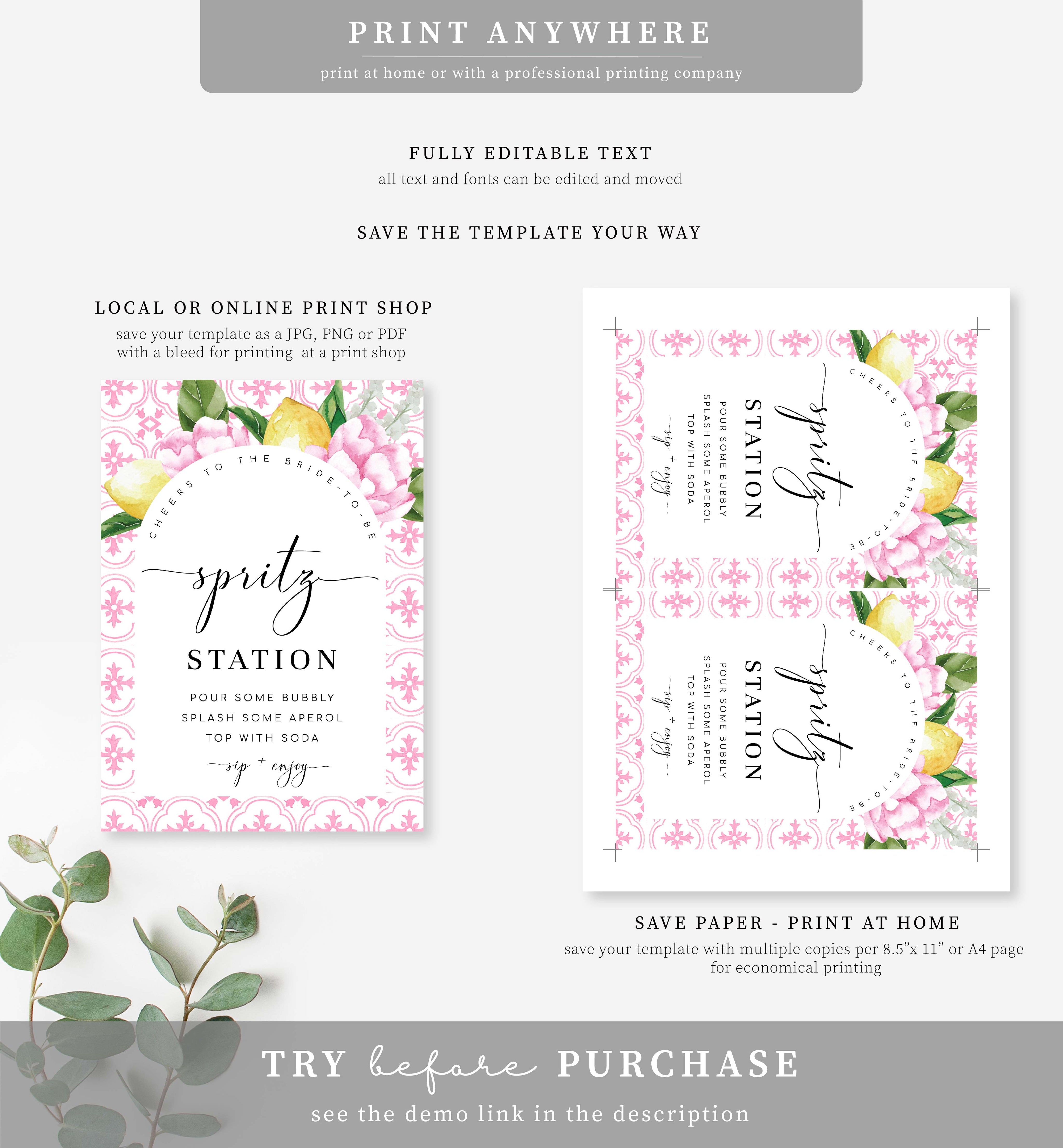The Med Arch Pink Lemons | Printable Spritz Station Sign Template ...