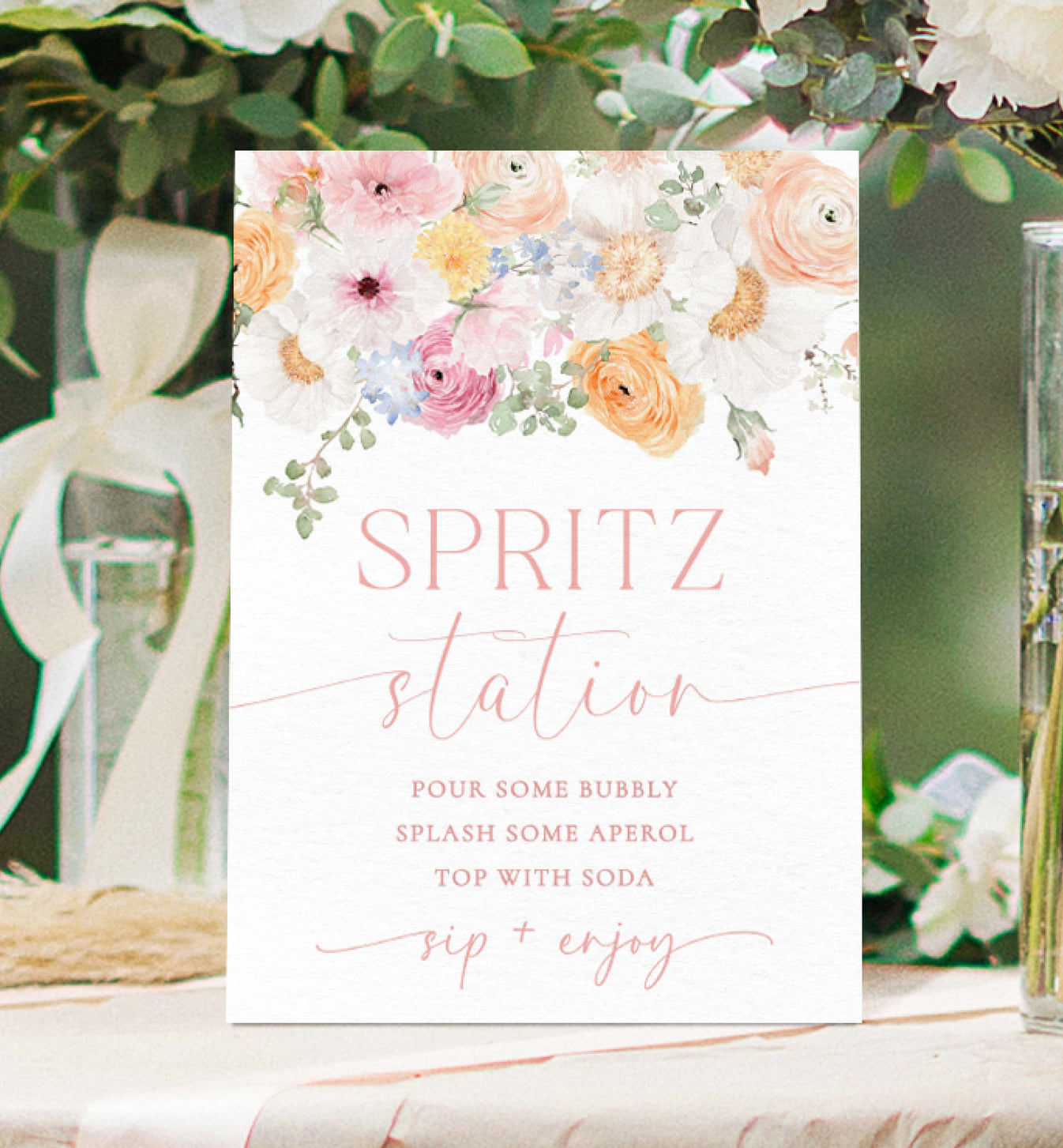 Millie Floral White | Printable Spritz Station Sign Template – Black ...
