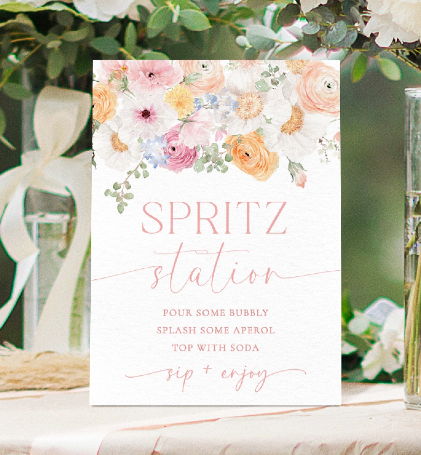 Millie Floral White | Printable Spritz Station Sign Template – Black ...