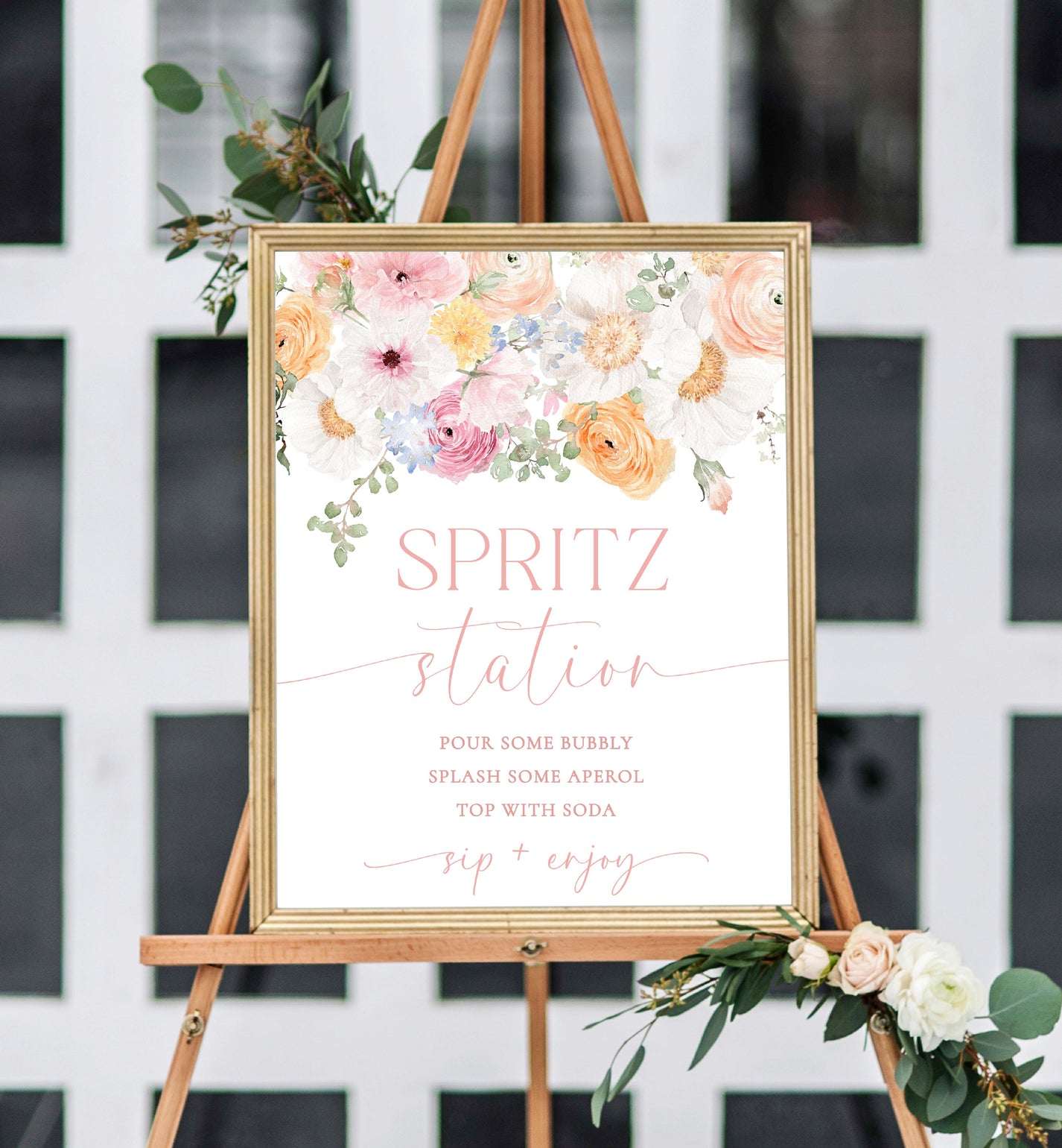 Millie Floral White | Printable Spritz Station Sign Template – Black ...