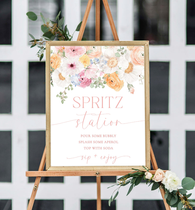 Millie Floral White | Printable Spritz Station Sign Template – Black ...
