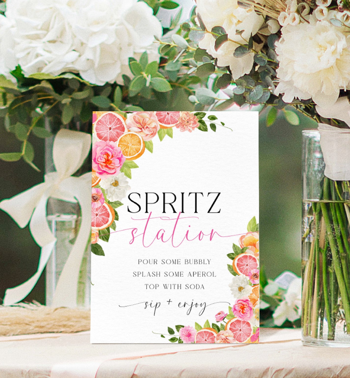 Pomelo White | Printable Spritz Station Sign Template – Black Bow Studio