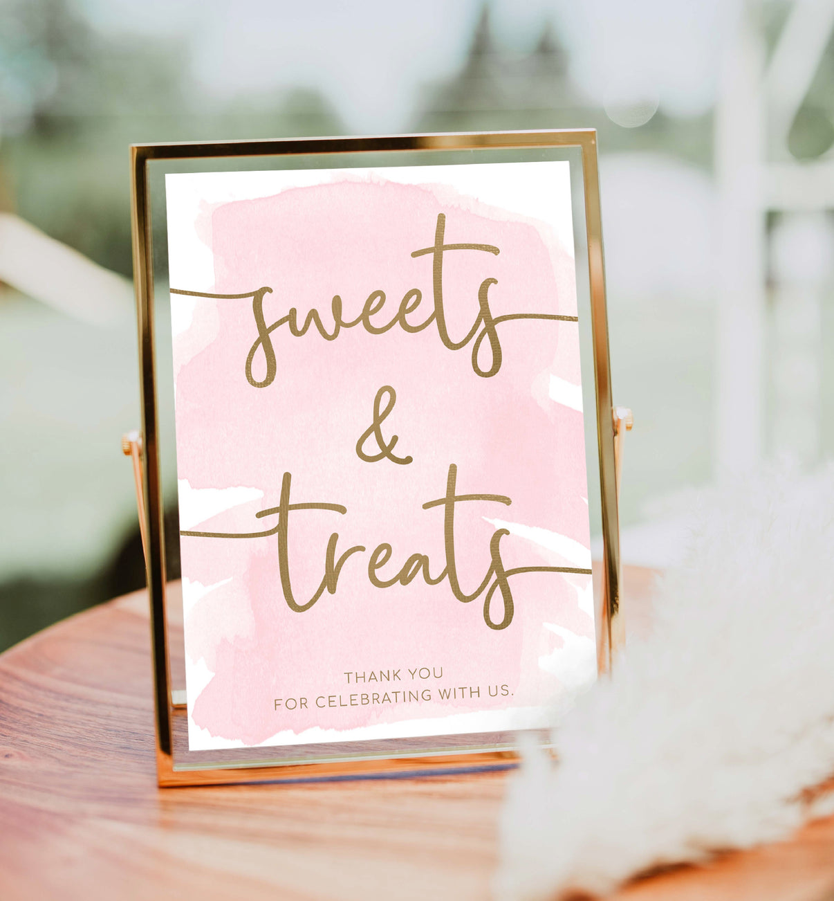 Watercolour Pink Gold | Printable Sweets and Treats Favour Sign Templa ...