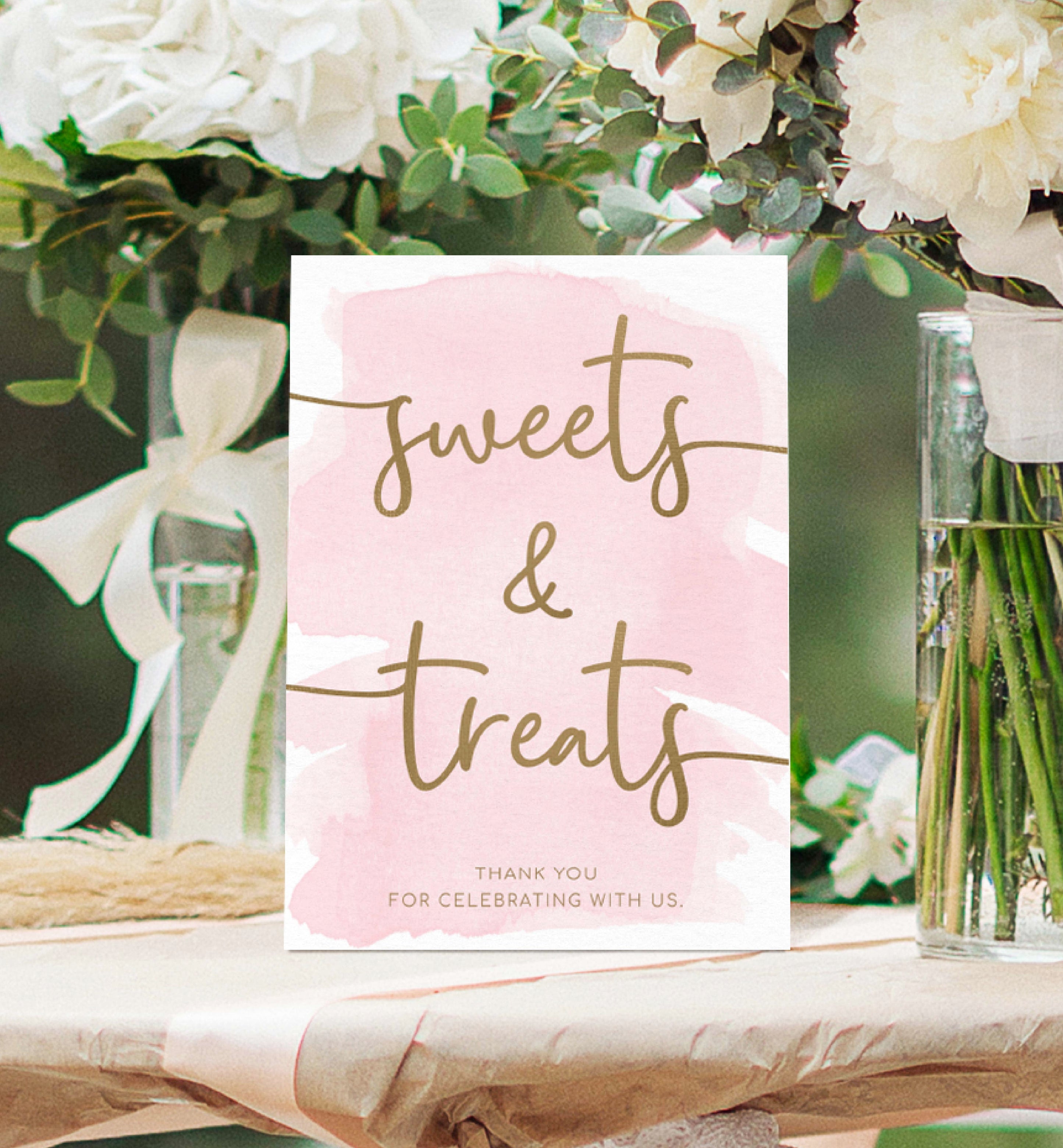 Watercolour Pink Gold | Printable Sweets and Treats Favour Sign Templa ...