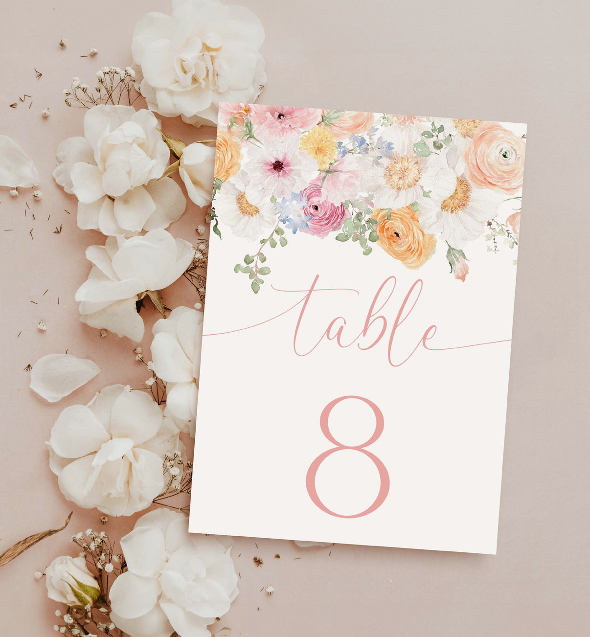 Millie Floral White | Printable Table Numbers Template – Black Bow Studio
