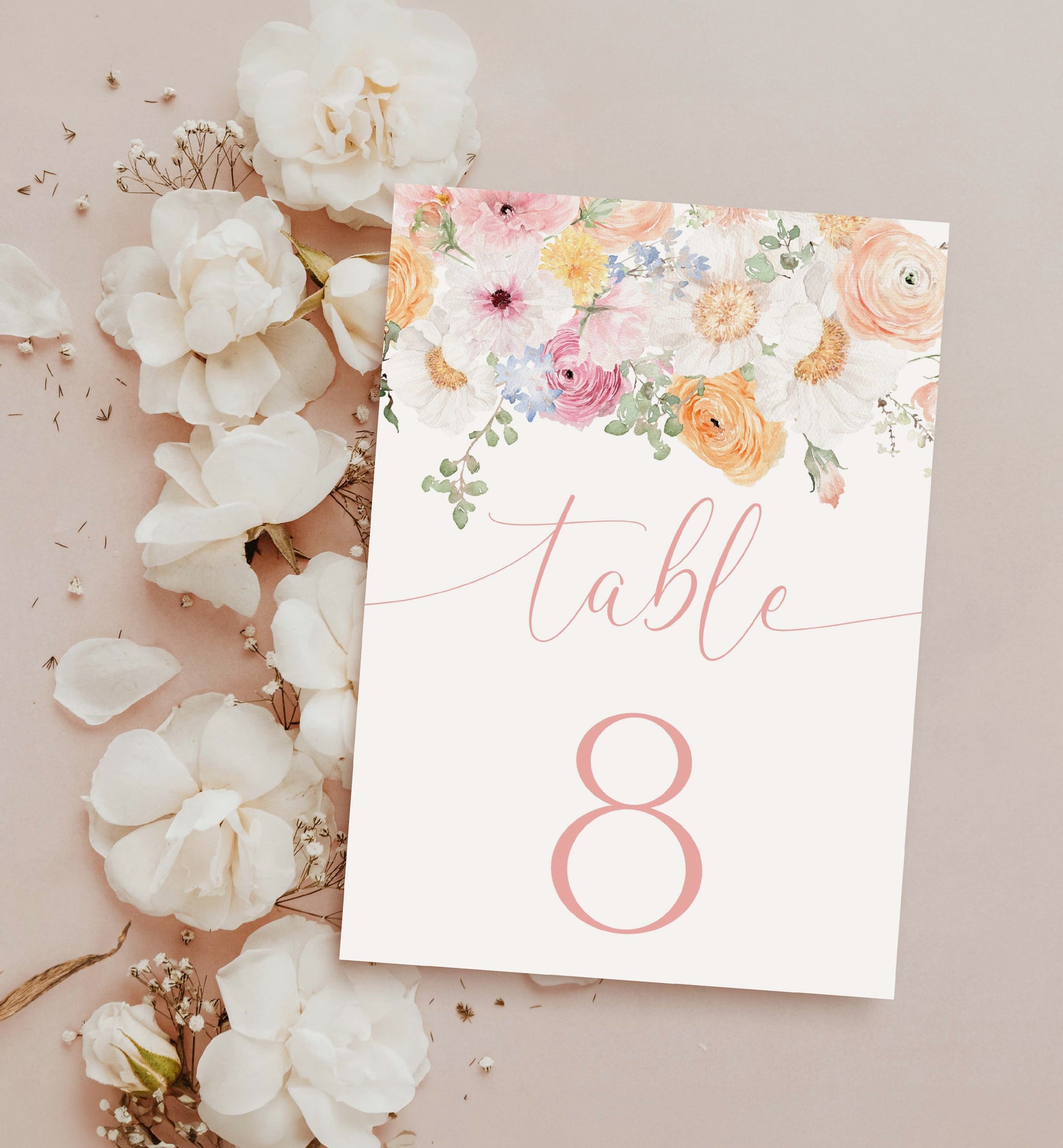 Millie Floral White | Printable Table Numbers Template – Black Bow Studio