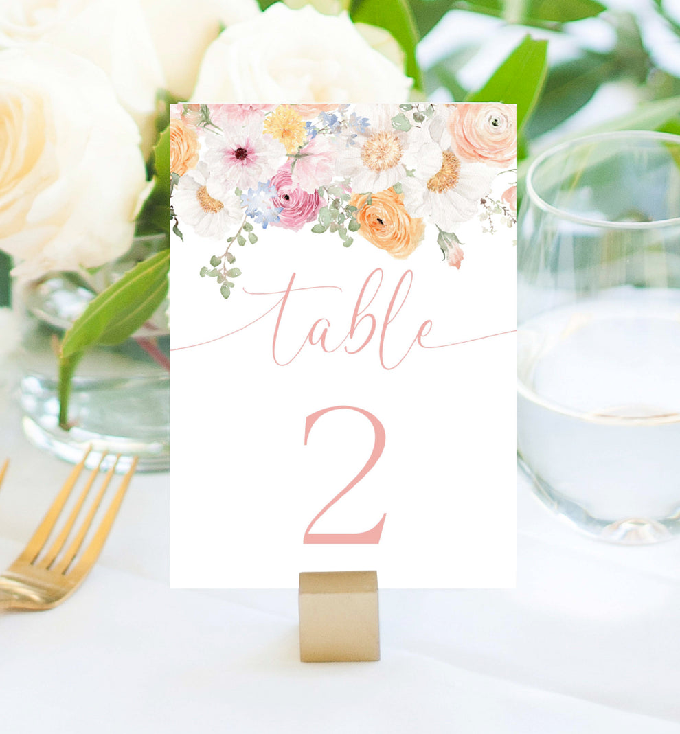 Millie Floral White | Printable Table Numbers Template – Black Bow Studio
